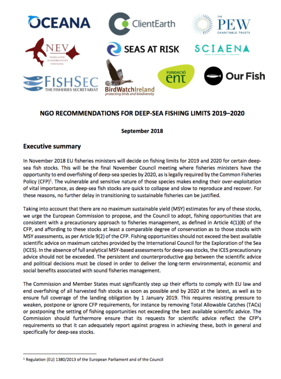 Joint NGO position on Deep Sea TACs and quotas in 2019 and 2020 – FishSec